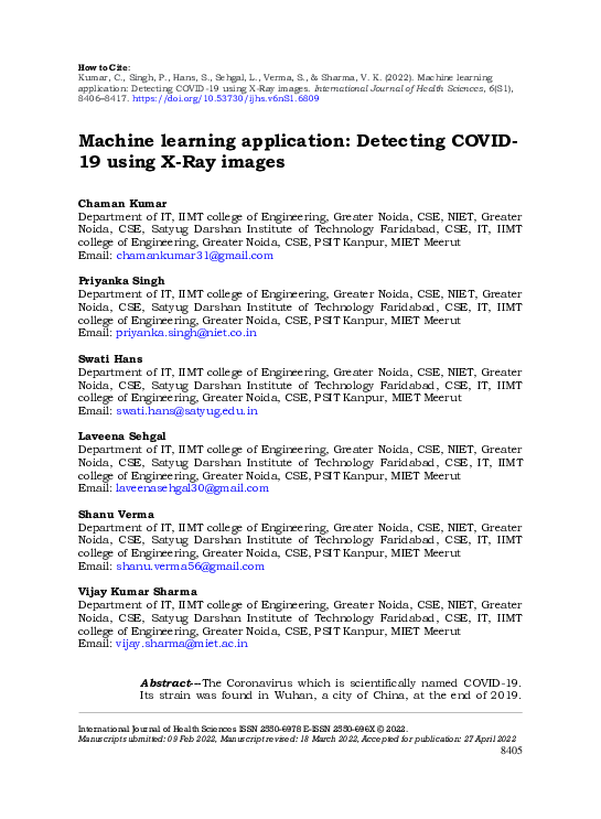 (PDF) Machine learning application