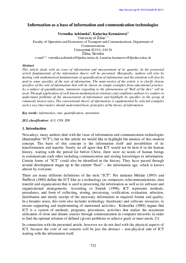 (PDF) Information as a base of information and communication technologies