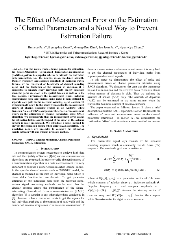 (PDF) The effect of measurement error on the estimation of channel ...