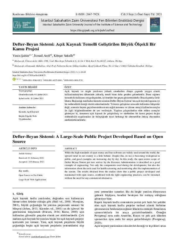(PDF) Defter-Beyan Sistemi: Açık Kaynak Temelli Geliştirilen Büyük ...