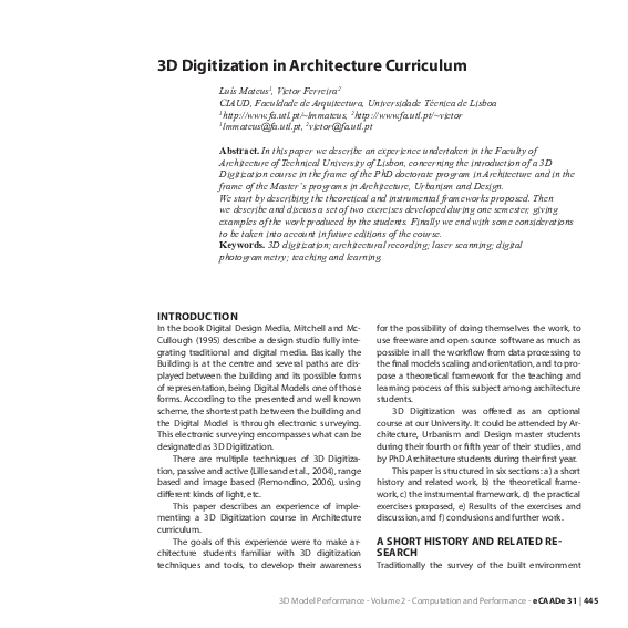 (PDF) D Digitization in Architecture Curriculum