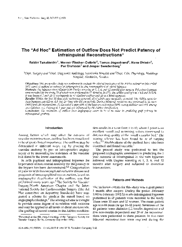 Pdf The Ad Hoc” Estimation Of Outflow Does Not Predict Patency Of
