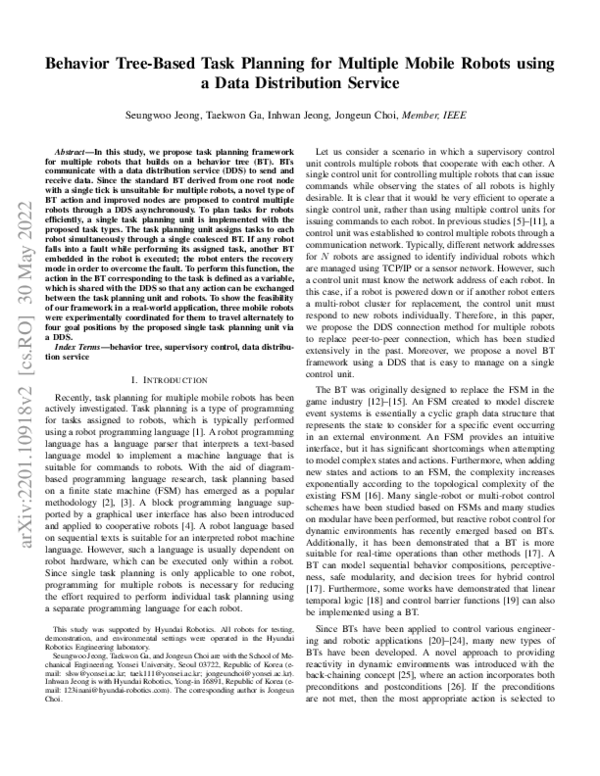 Pdf Behavior Tree Based Task Planning For Multiple Mobile Robots