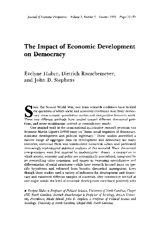 (PDF) The Impact of Economic Development on Democracy