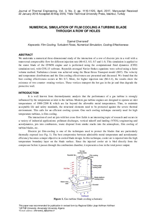 (PDF) Numerical Simulation of Film Cooling a Turbine Blade Through a Row of Holes