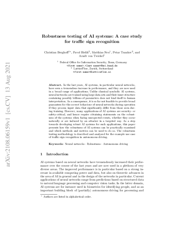 (PDF) Robustness Testing of AI Systems: A Case Study for Traffic Sign ...