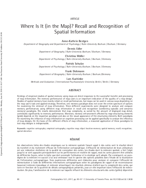 (PDF) Where Is It (in the Map)? Recall and Recognition of Spatial ...