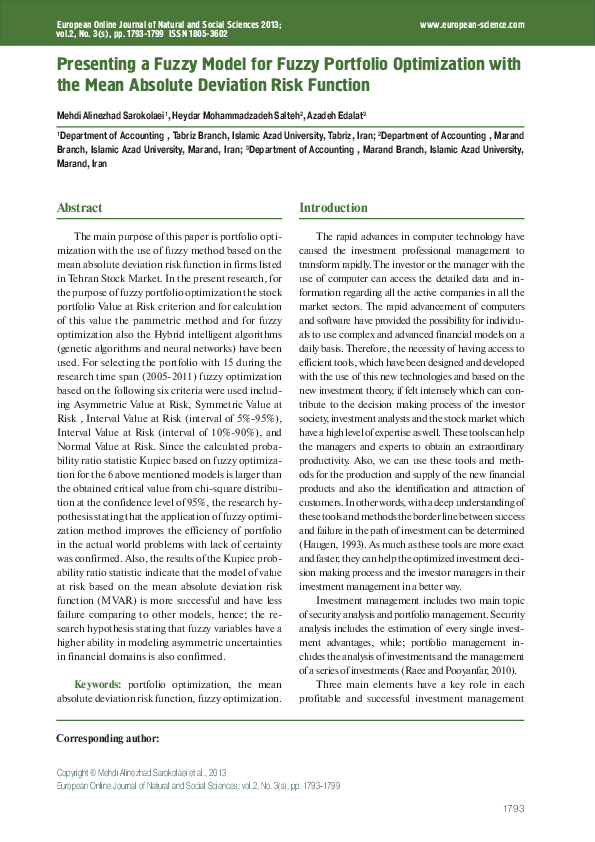 Pdf Presenting A Fuzzy Model For Fuzzy Portfolio Optimization With