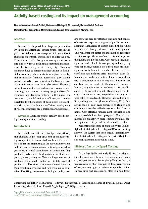 (PDF) Activity-based costing and its impact on management accounting