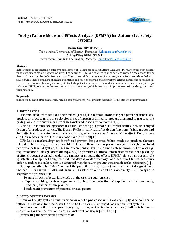 (PDF) Design Failure Mode and Effects Analysis (DFMEA) for Automotive ...