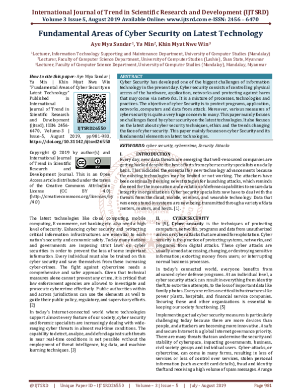 (PDF) Fundamental Areas of Cyber Security on Latest Technology
