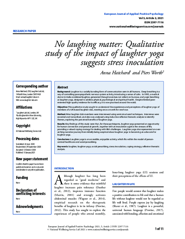 (PDF) No laughing matter: Qualitative study of the impact of laughter ...
