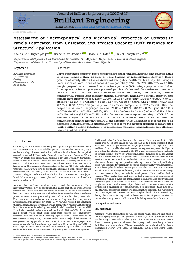 (PDF) Assessment of Thermophysical and Mechanical Properties of Composite Panels Fabricated from ...