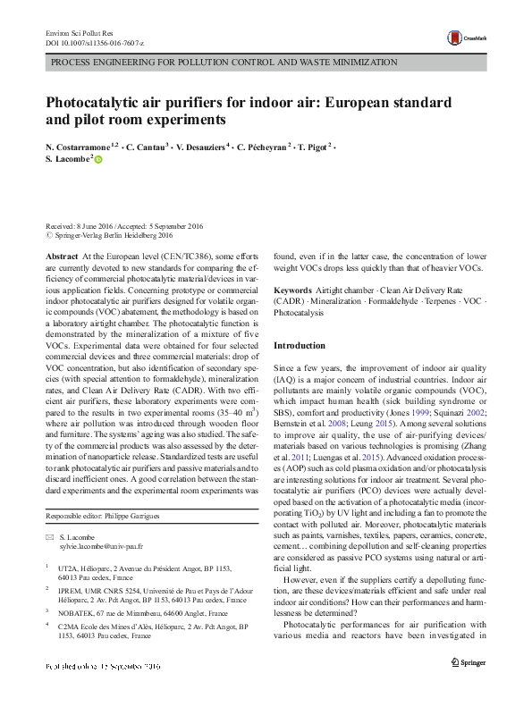 (PDF) Photocatalytic air purifiers for indoor air: European standard ...