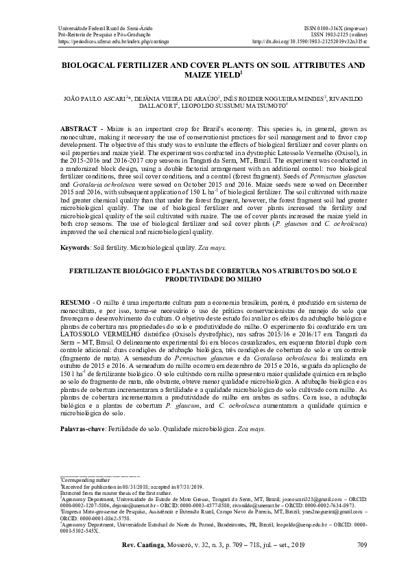 (PDF) Biological Fertilizer and Cover Plants on Soil Attributes and ...