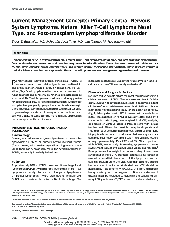 (PDF) Current Management Concepts: Primary Central Nervous System Lymphoma, Natural Killer T ...