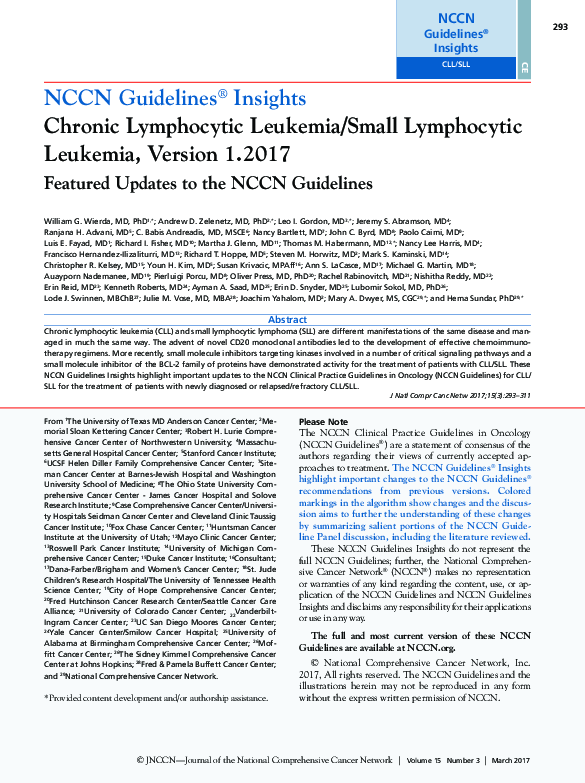 (PDF) NCCN Guidelines Insights: Chronic Lymphocytic Leukemia/Small Lymphocytic Lymphoma, Version ...