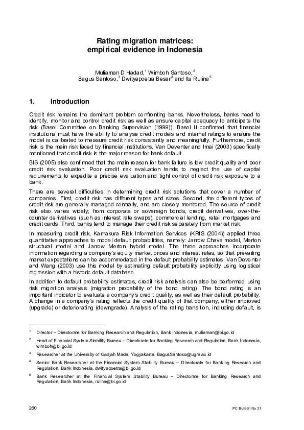 (PDF) Rating migration matrices: empirical evidence in Indonesia