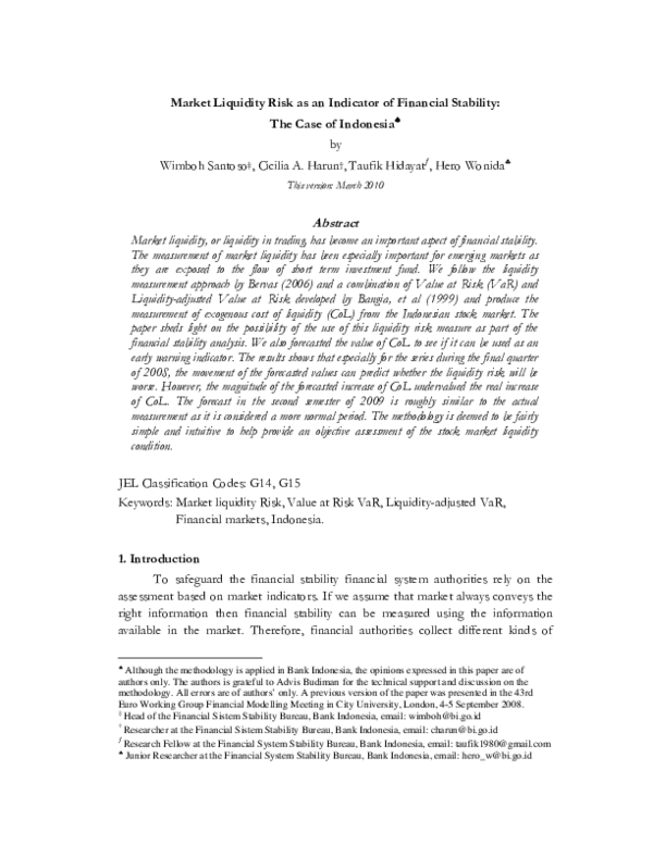 (PDF) Market Liquidity Risk as an Indicator of Financial Stability: The ...