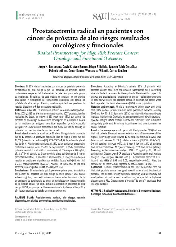(PDF) Prostatectomía radical en pacientes con cáncer de próstata de ...