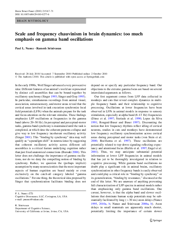 (PDF) Scale and frequency chauvinism in brain dynamics: too much ...