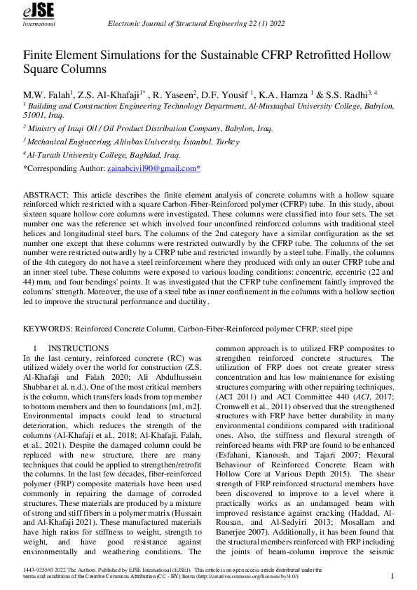 (PDF) Finite Element Simulations of the CFRP Retrofitted Hollow Square Columns | Zainab Al ...