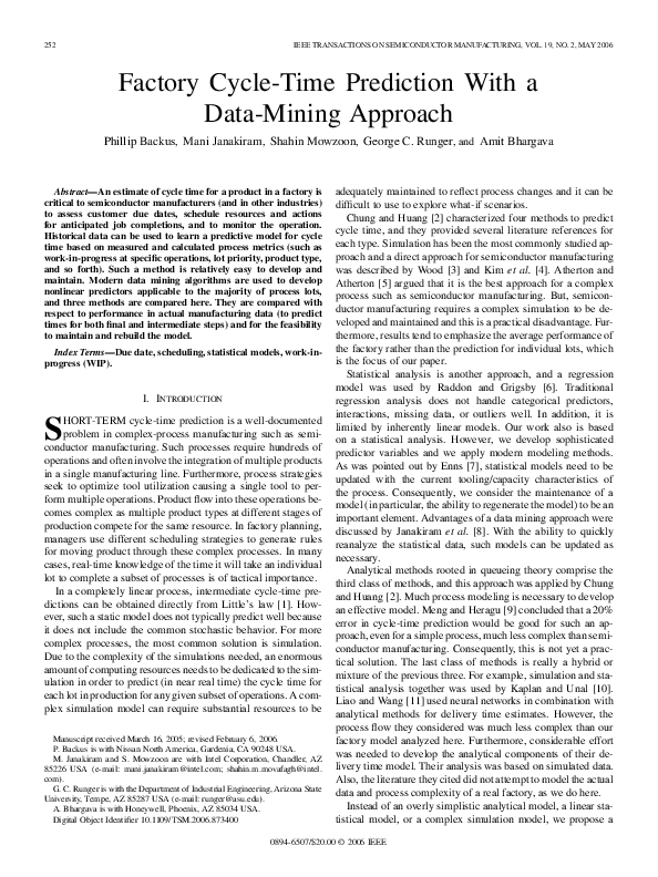 Pdf Factory Cycle Time Prediction With A Data Mining Approach