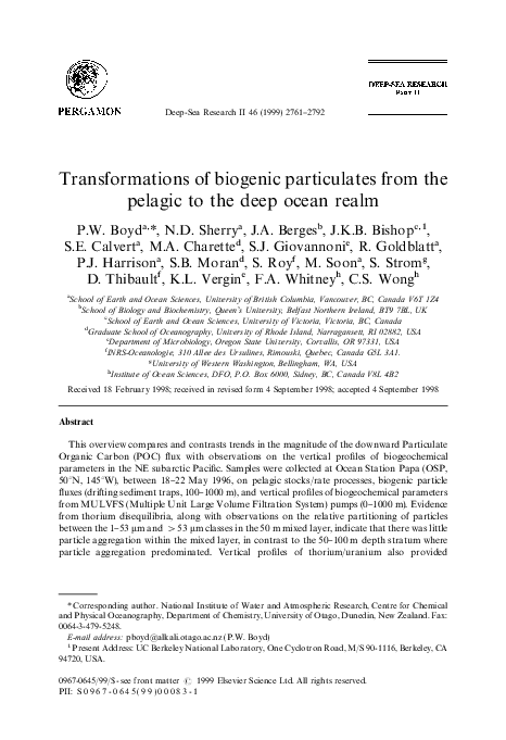 (PDF) Transformations of biogenic particulates from the pelagic to the ...
