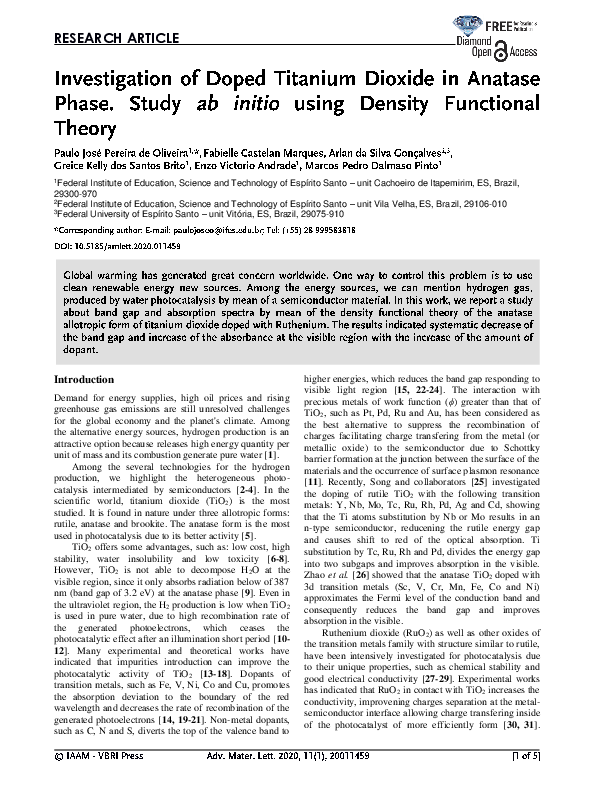 (PDF) Investigation of Doped Titanium Dioxide in Anatase Phase. Study ab initio using Density ...