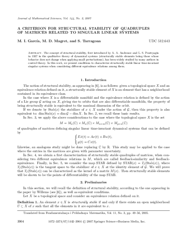 (PDF) A criterion for structural stability of quadruples of matrices ...