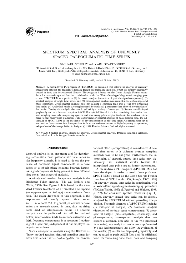 Pdf Spectrum Spectral Analysis For Unevenly Spaced Paleoclimate Data