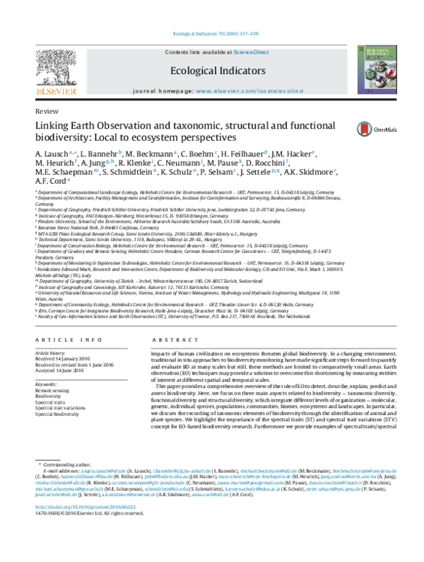 (PDF) Linking Earth Observation and taxonomic, structural and functional biodiversity: Local to ...