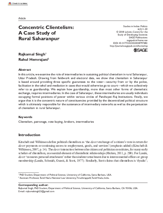 (PDF) Concentric Clientelism: A Case Study of Rural Saharanpur