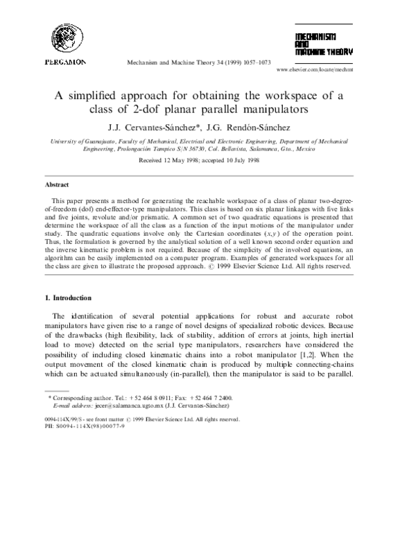 Pdf A Simplified Approach For Obtaining The Workspace Of A Class Of 2