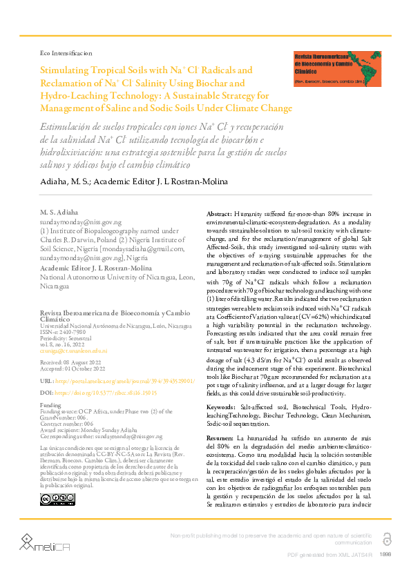 (PDF) Stimulating Tropical Soils with Na+ Cl- Radicals and Reclamation ...