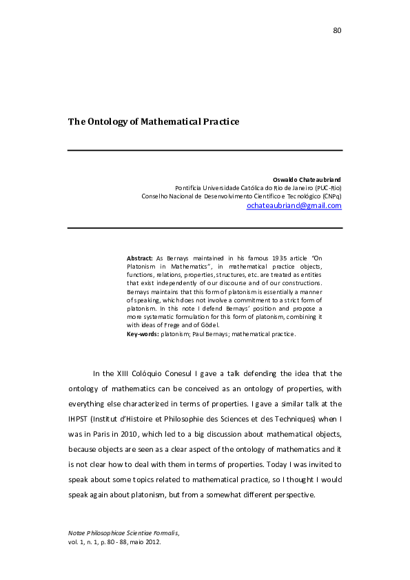 (PDF) The Ontology of Mathematical Practice
