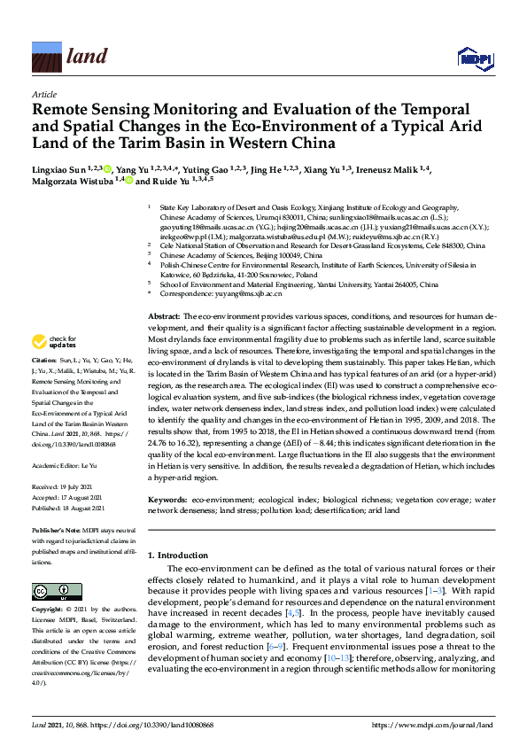 (PDF) Remote Sensing Monitoring and Evaluation of the Temporal and Spatial Changes in the Eco ...