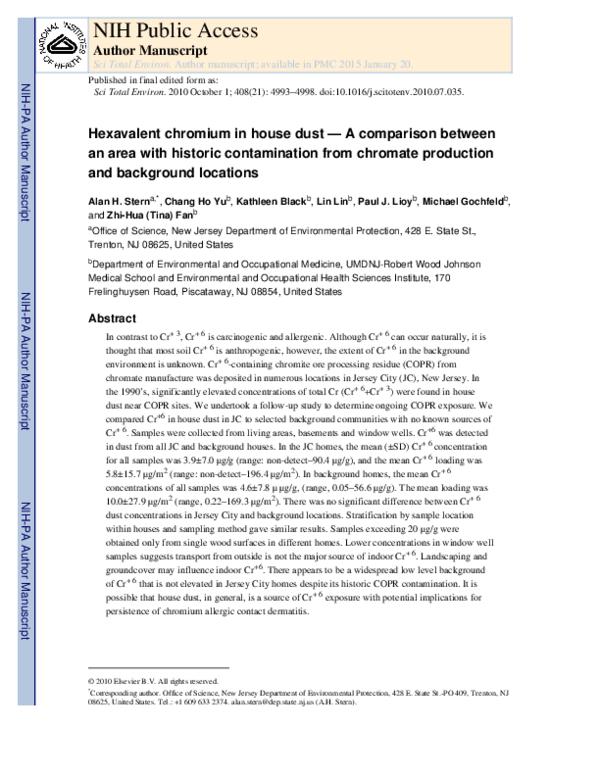 (PDF) Hexavalent chromium in house dust — A comparison between an area ...