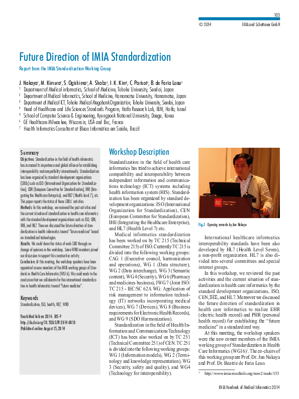 (PDF) Future Direction of IMIA Standardization. Report from the IMIA ...