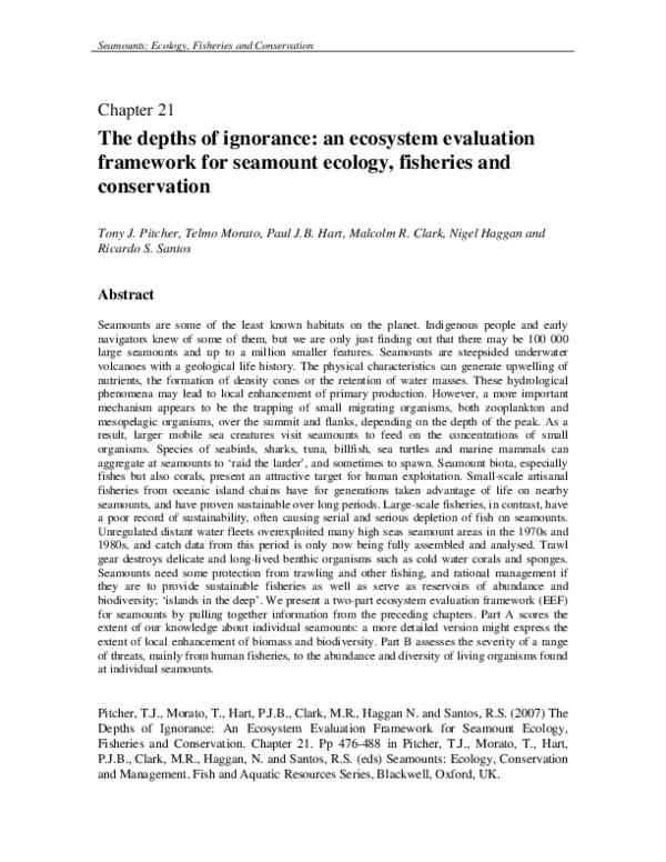 (PDF) Ecosystem Evaluation Framework for Seamounts