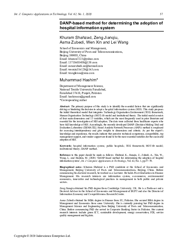 (PDF) DANP-based method for determining the adoption of hospital ...