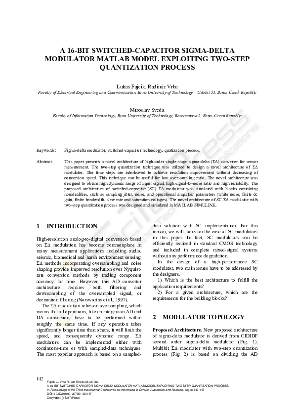 Pdf A 16 Bit Switched Capacitor Sigma Delta Modulator Matlab Model Exploiting Two Step