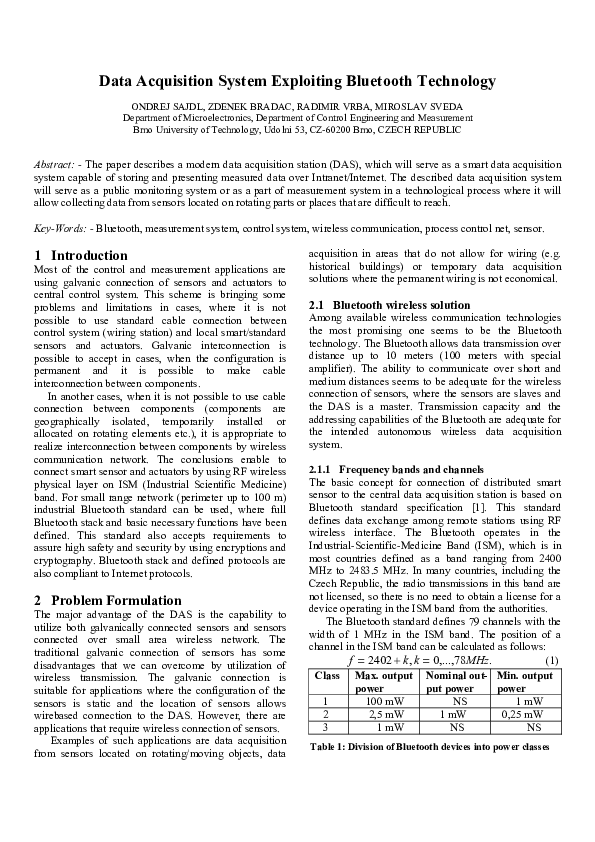 (PDF) Data acquisition system exploiting Bluetooth technology
