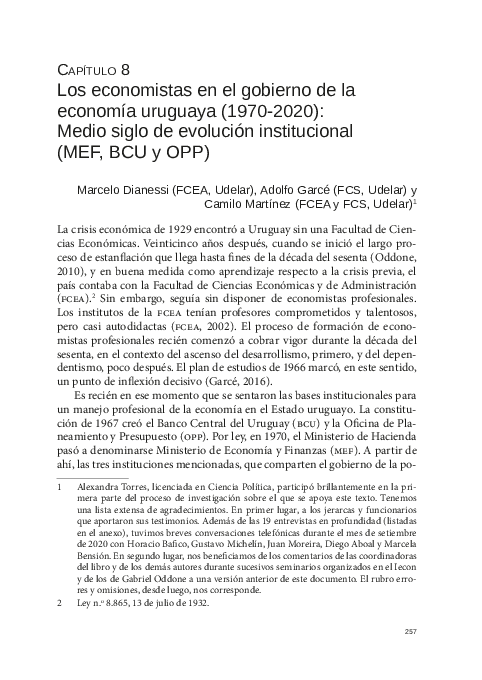 (PDF) Capítulo 8. Los economistas en el gobierno de la economía uruguaya (1970-2020). Medio ...