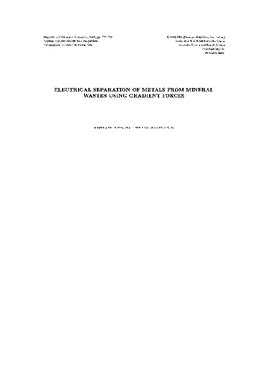(PDF) Electrical Separation of Metals From Mineral Wastes Using ...