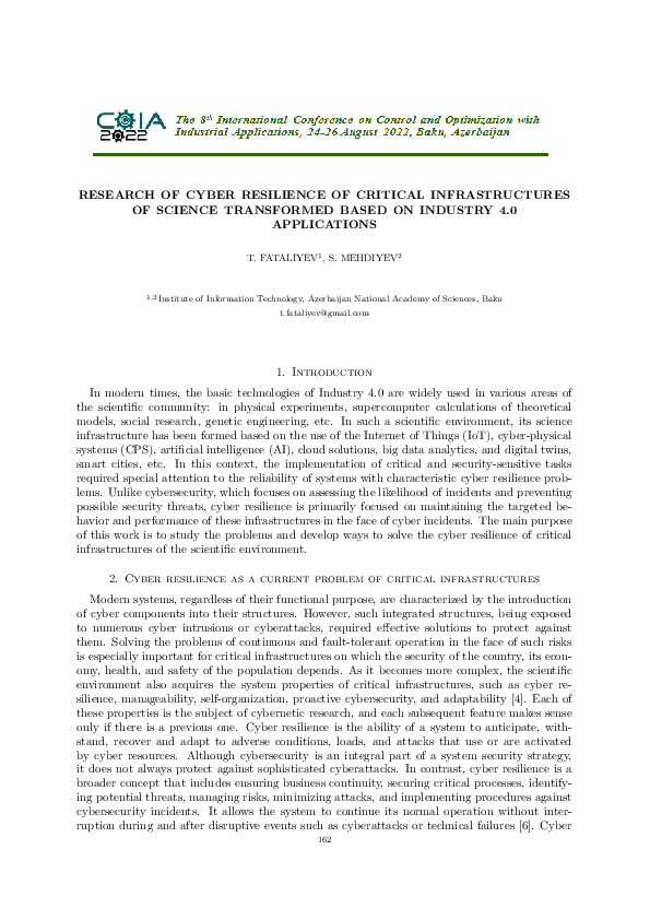 Pdf Research Of Cyber Resilience Of Critical Infrastructures Of Science Transformed Based On