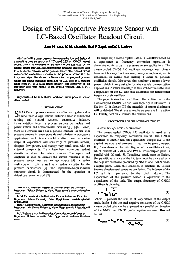(PDF) Design Of Sic Capacitive Pressure Sensor With Lc-Based Oscillator Readout Circuit