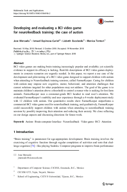 (PDF) Developing and evaluating a BCI video game for neurofeedback training: the case of autism