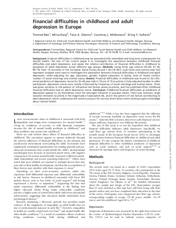 (PDF) Financial difficulties in childhood and adult depression in Europe