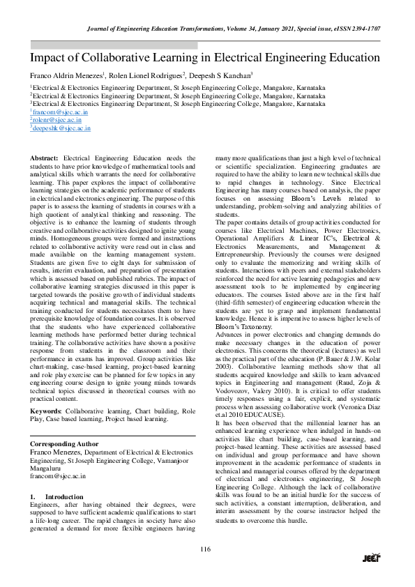 (PDF) Impact of Collaborative Learning in Electrical Engineering Education